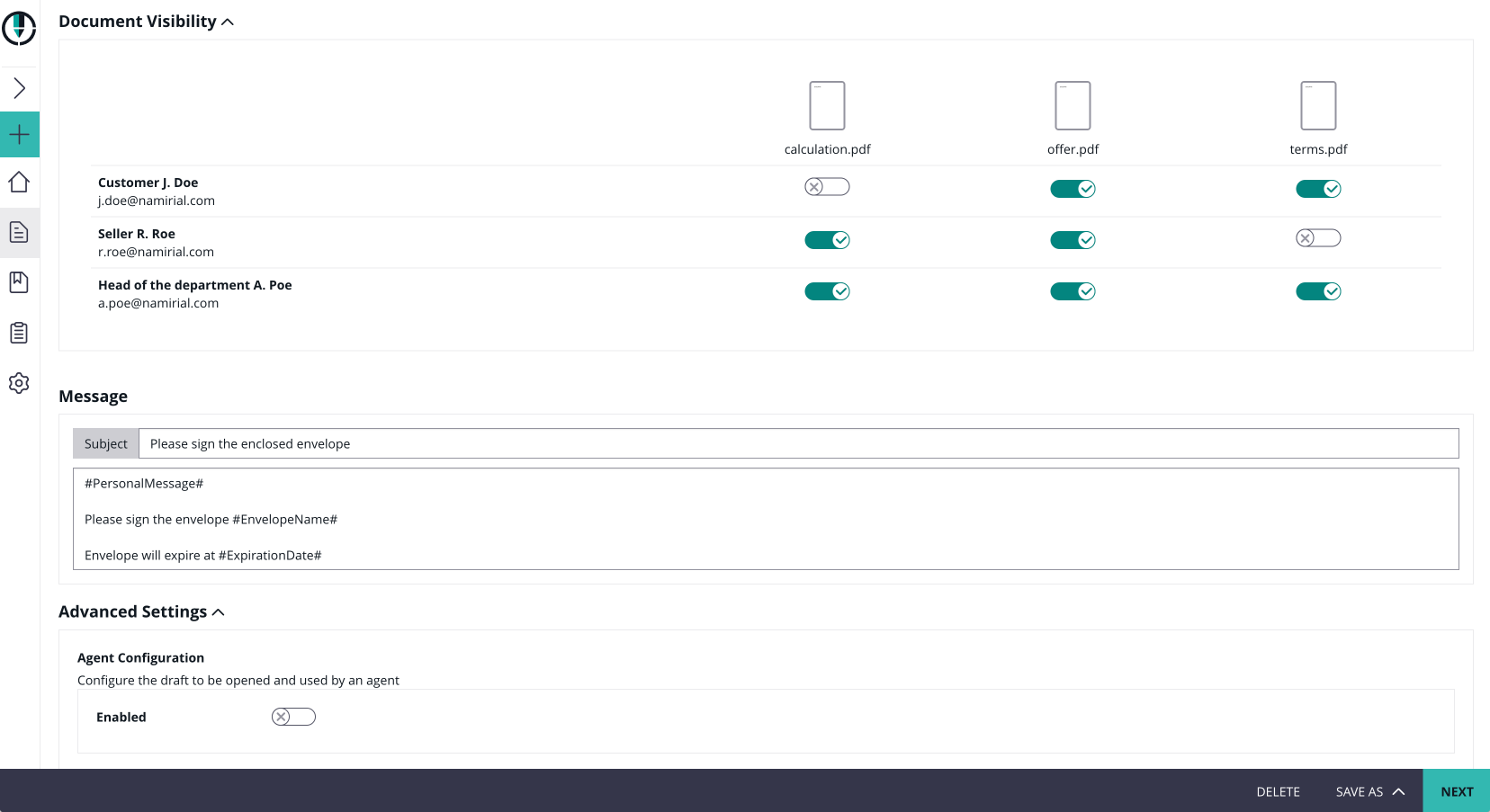 Use Case Example: Example Visibility- Namirial eSignAnyWhere
